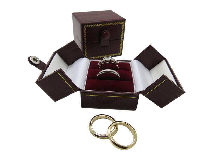 Double Ring Box Bride & Groom Burgundy Wedding Ring Bearer Box - Etsy UK