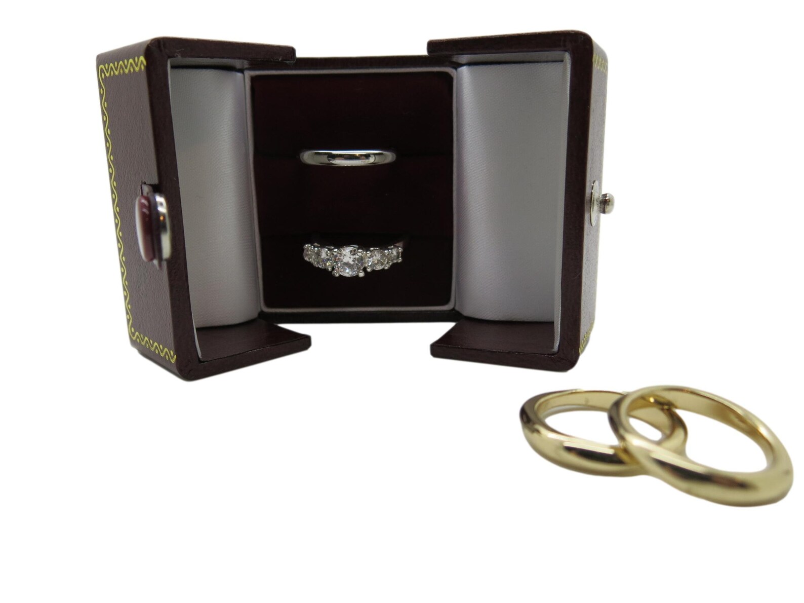 Double Ring Box Bride & Groom Burgundy Wedding Ring Bearer Box - Etsy UK