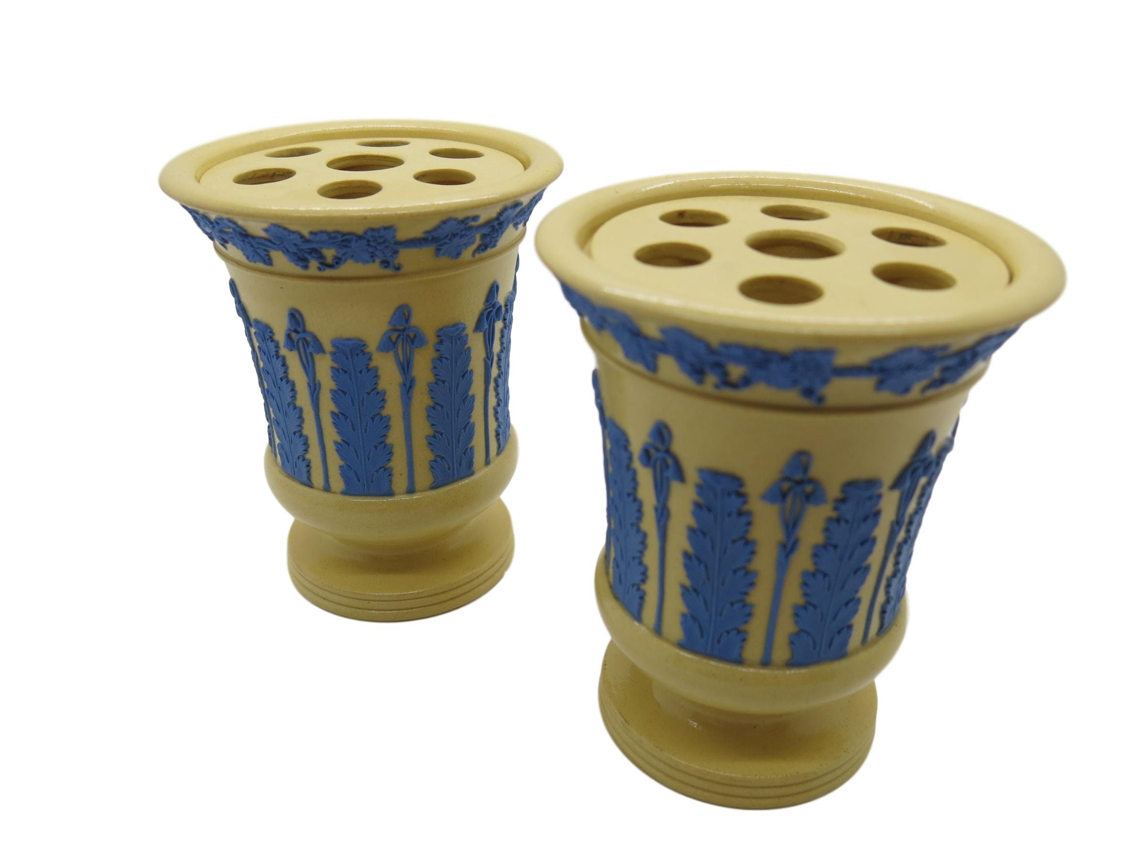 Pair 1800s Wedgwood Vases With Lids Buff Cane Ware Smear | Etsy