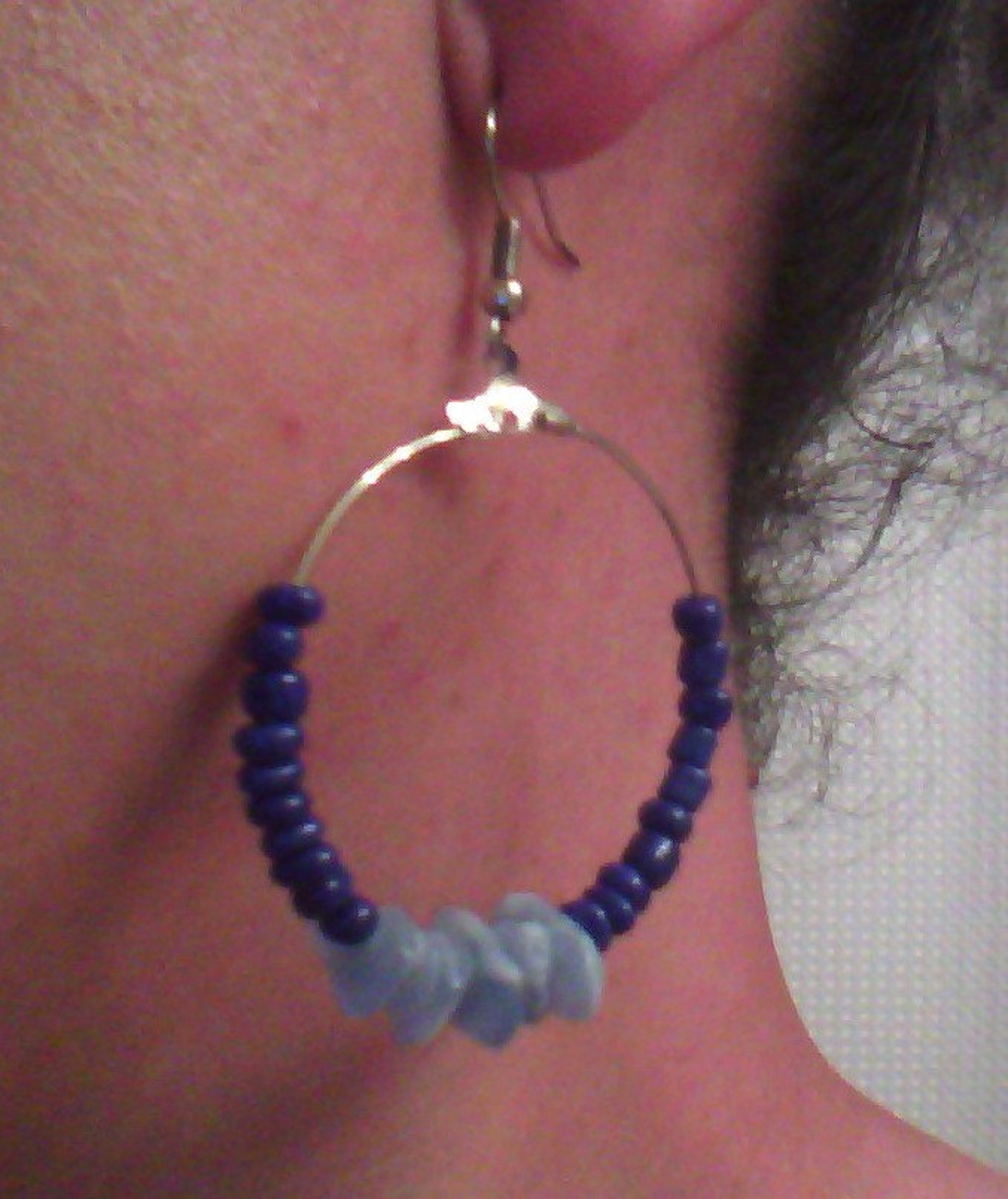 Dark Blue Hoop Earrings - Midnight Ocean Hoops - Silver Hoops With Dark ...