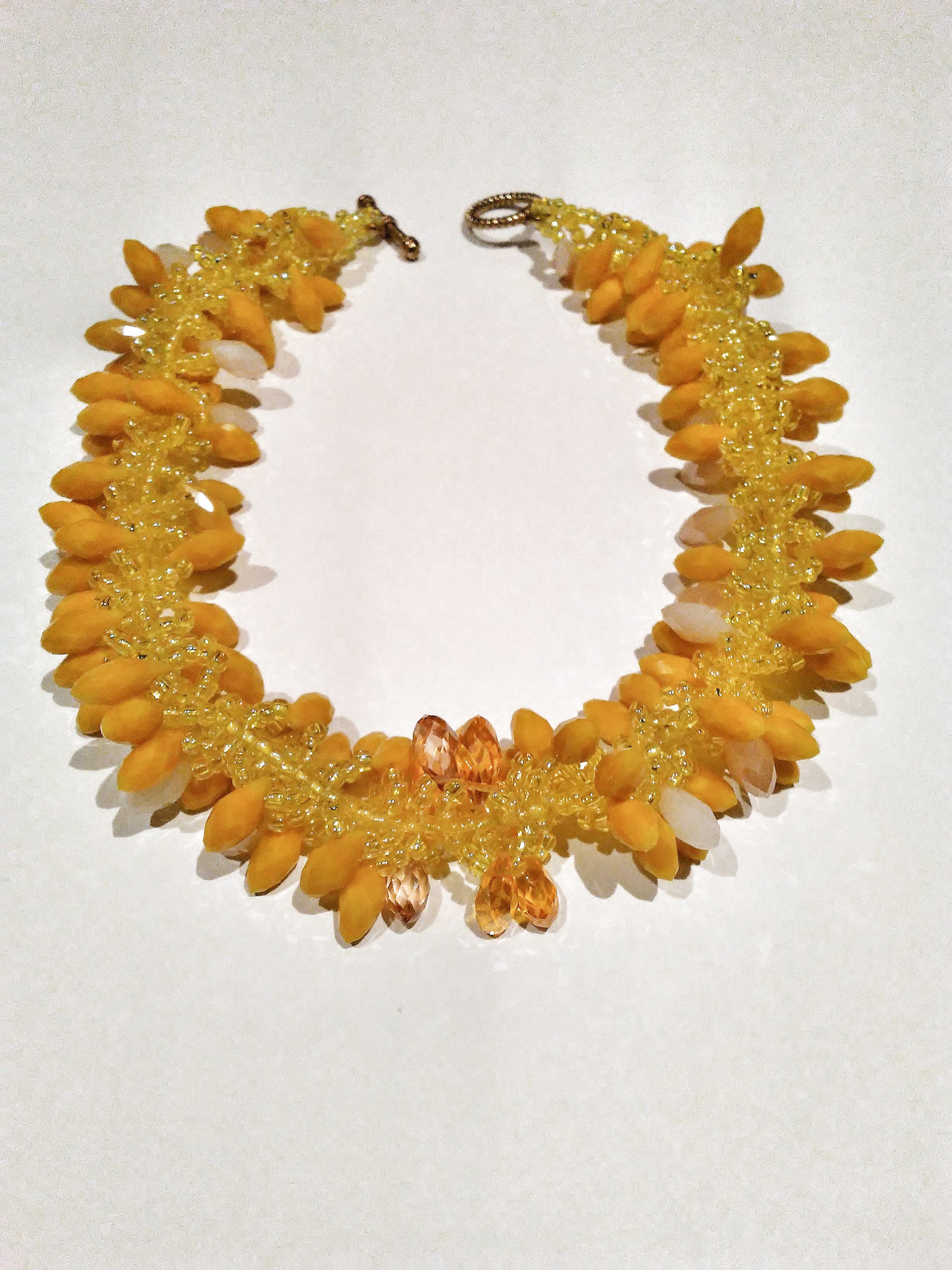 Elegant Yellow Choker Bright Yellow Beadwork Necklace Cream and Yellow ...