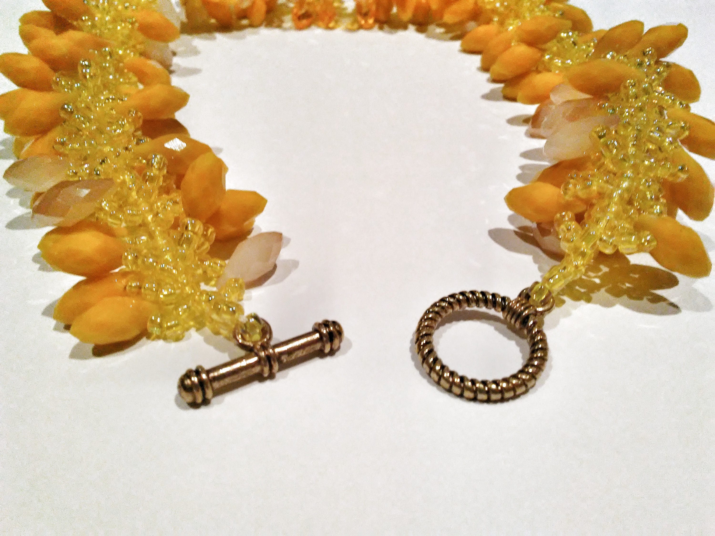 Elegant Yellow Choker Bright Yellow Beadwork Necklace Cream and Yellow ...