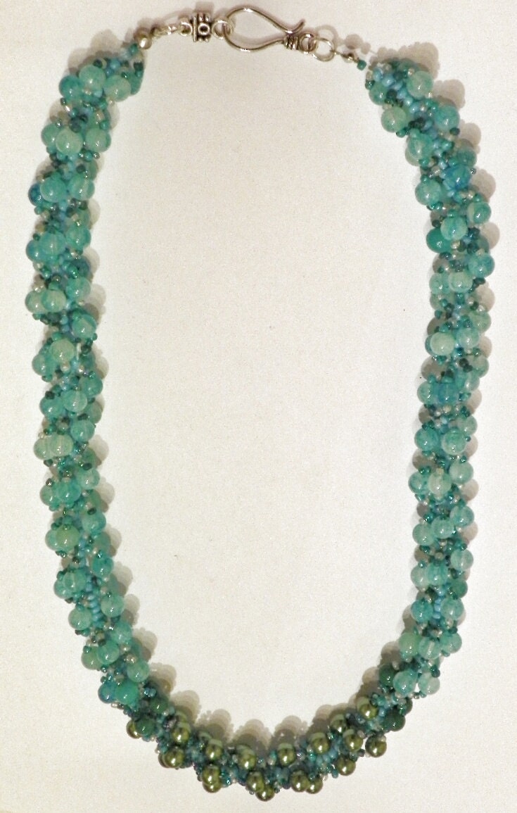 Teal Beadwork Necklace - Green and Teal Seed Bead Patterned Bracelet ...