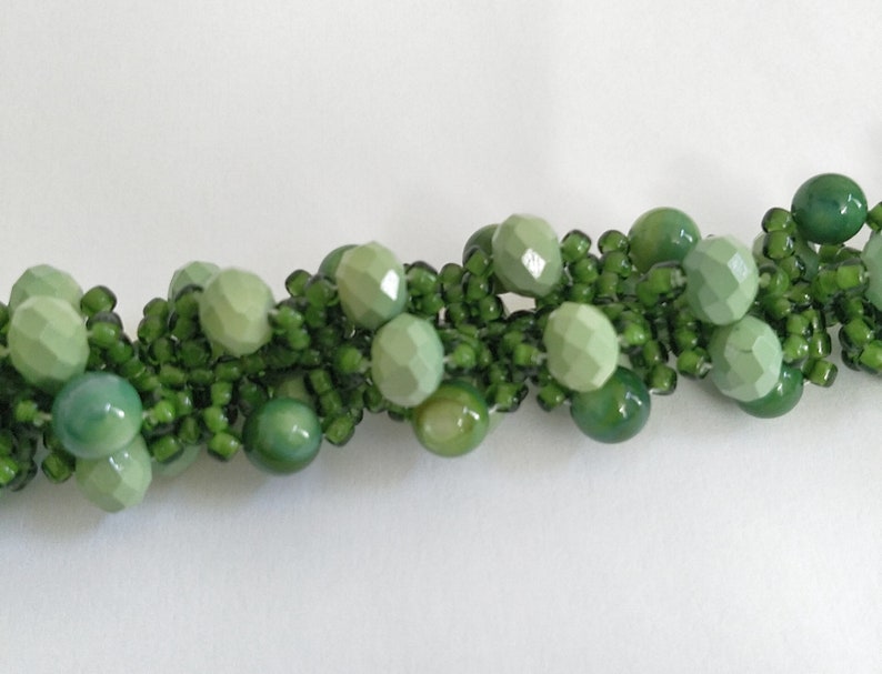Green Beadwork Bracelet - Green Toned Seed Bead Patterned Bracelet ...