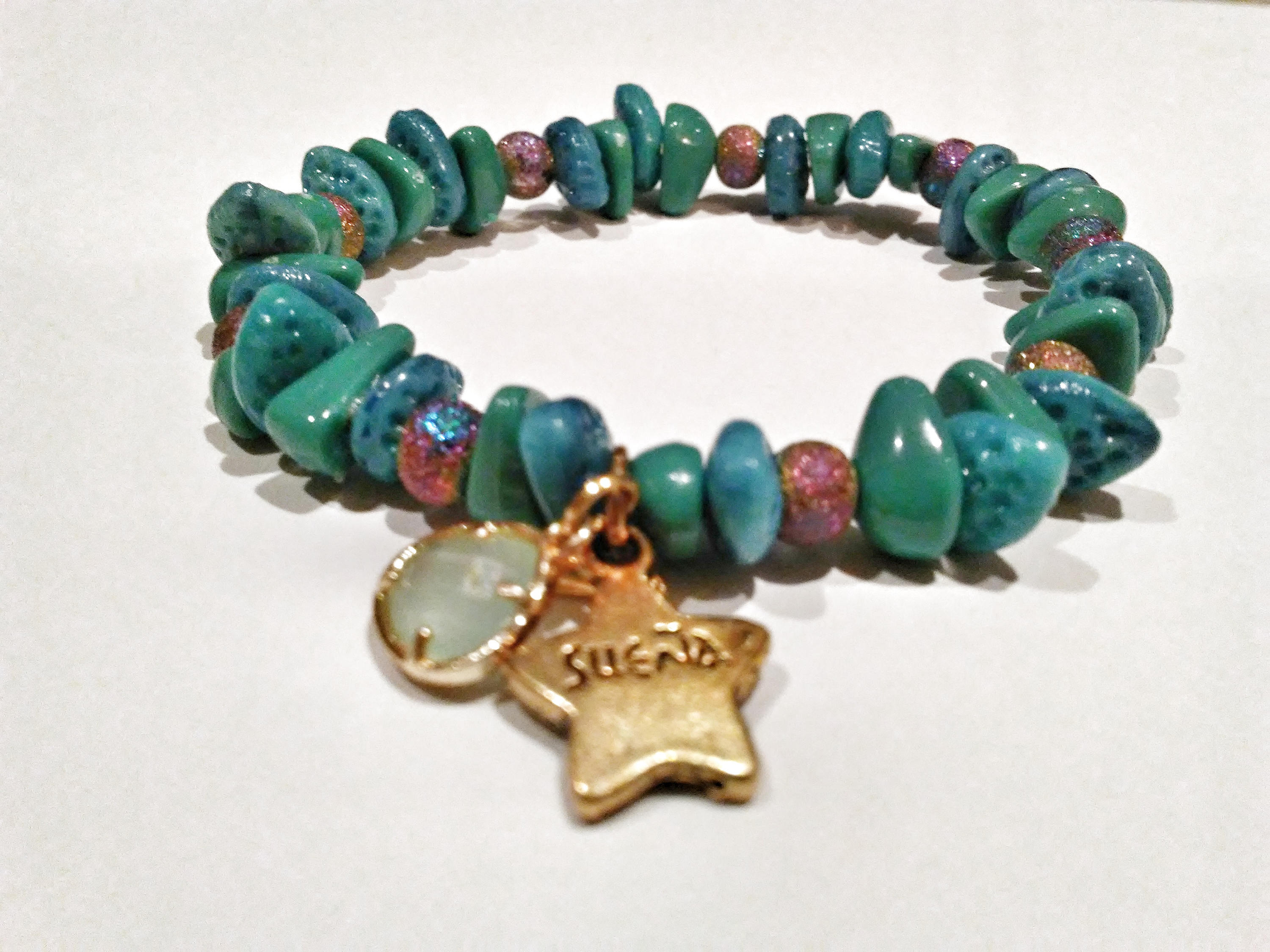 Teal Stackable Bracelet Sueña/dream Charm Stacking Bracelet Teal and ...