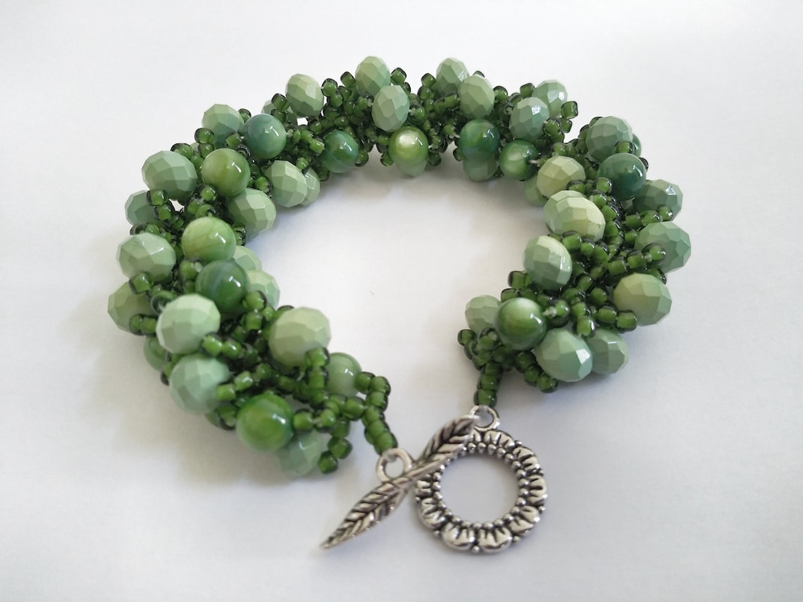 Green Beadwork Bracelet Green Toned Seed Bead Patterned - Etsy