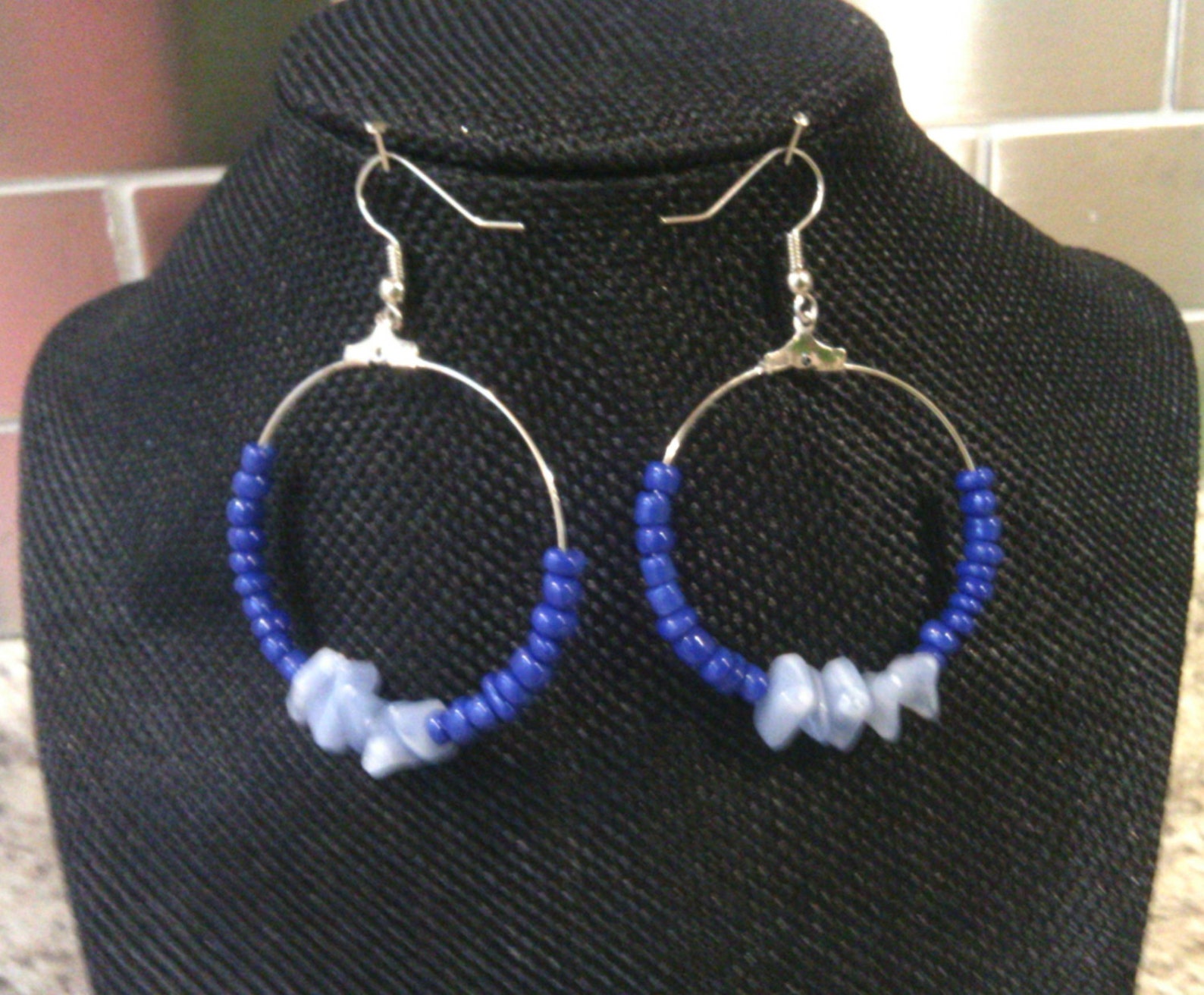 Dark Blue Hoop Earrings - Midnight Ocean Hoops - Silver Hoops With Dark ...