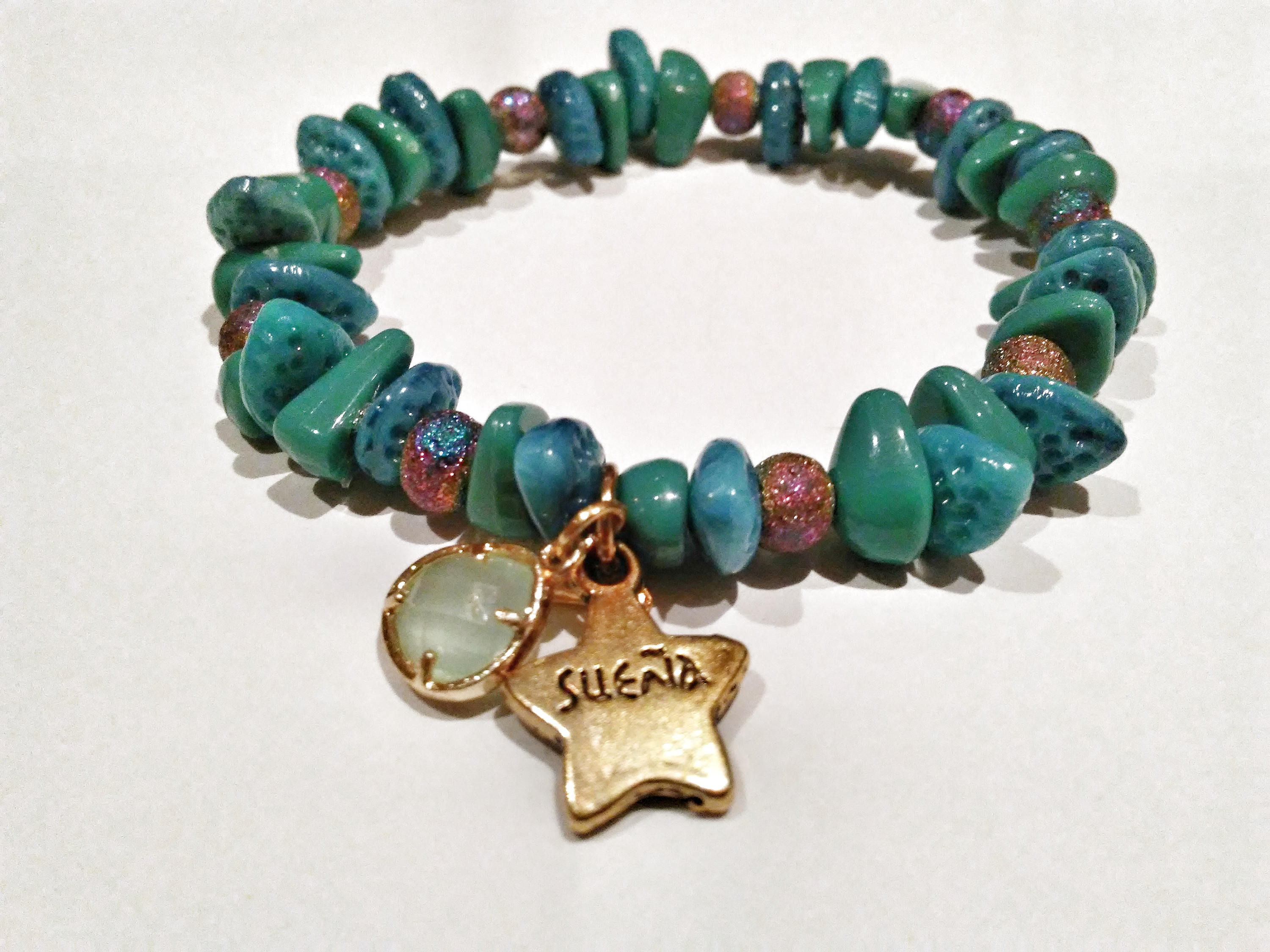 Teal Stackable Bracelet Sueña/dream Charm Stacking Bracelet Teal and ...