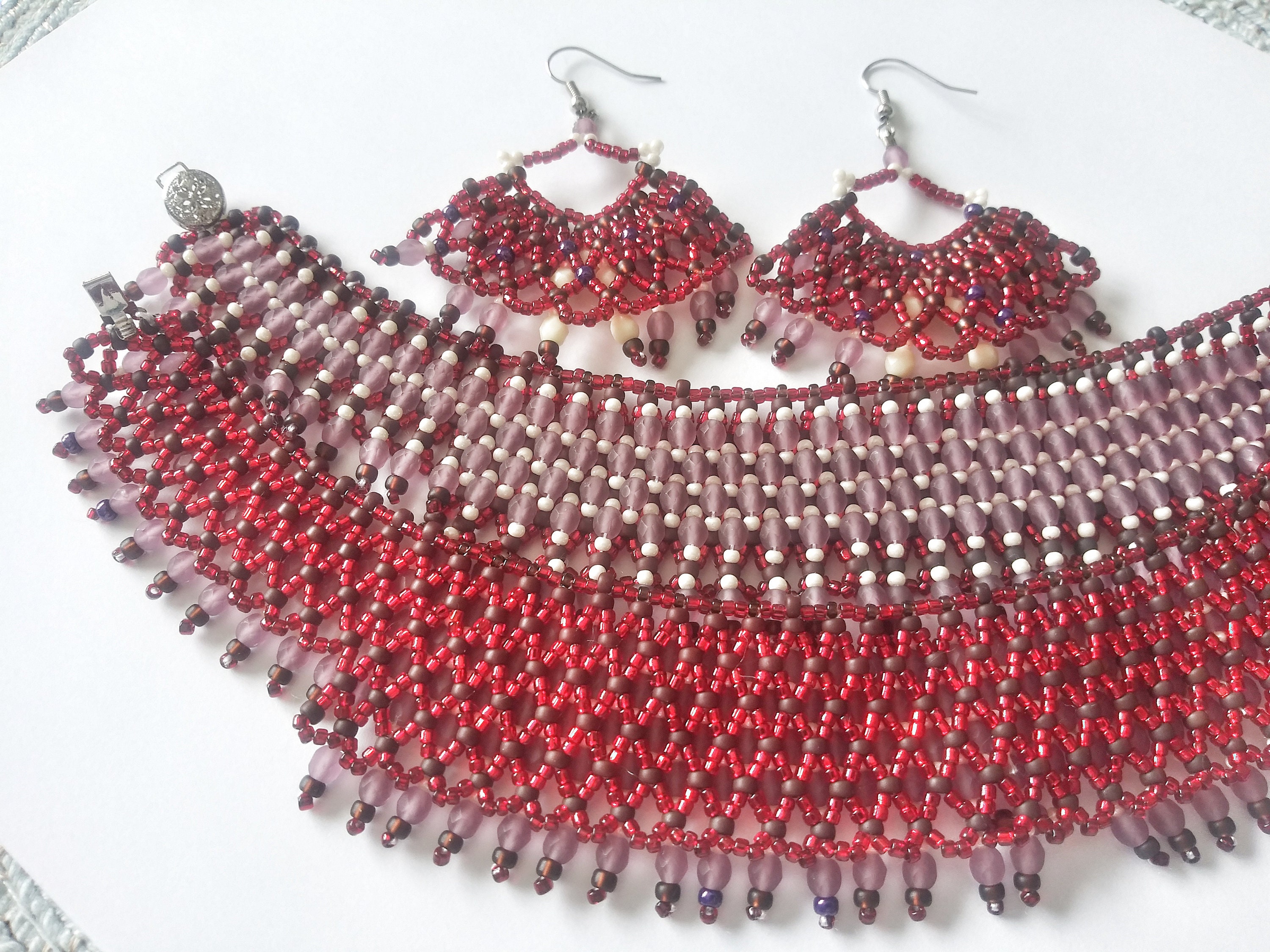 Red and Brown Regal Lace Necklace - Double Sided Red and Mauve ...