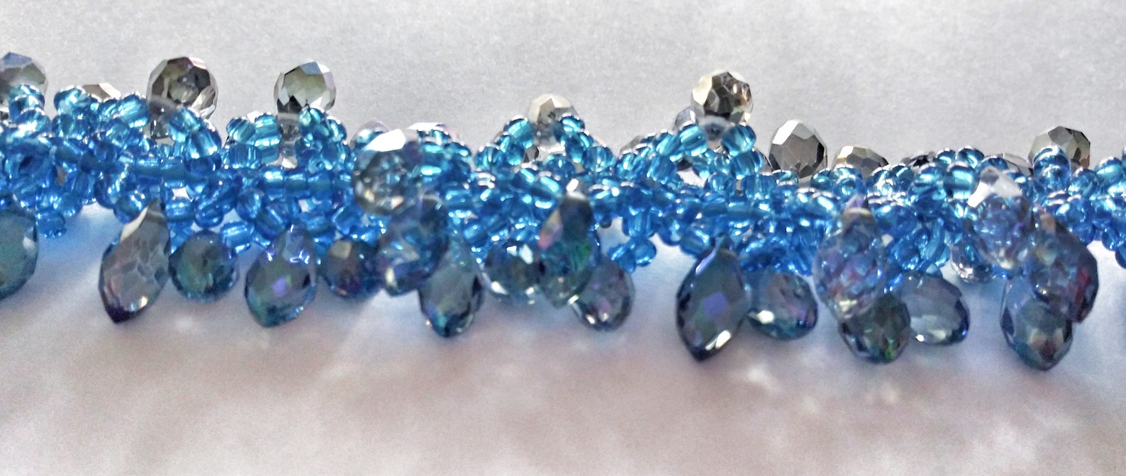Elegant Bright Blue Bracelet - Sky Blue Beadwork Bracelet - Iridesent ...