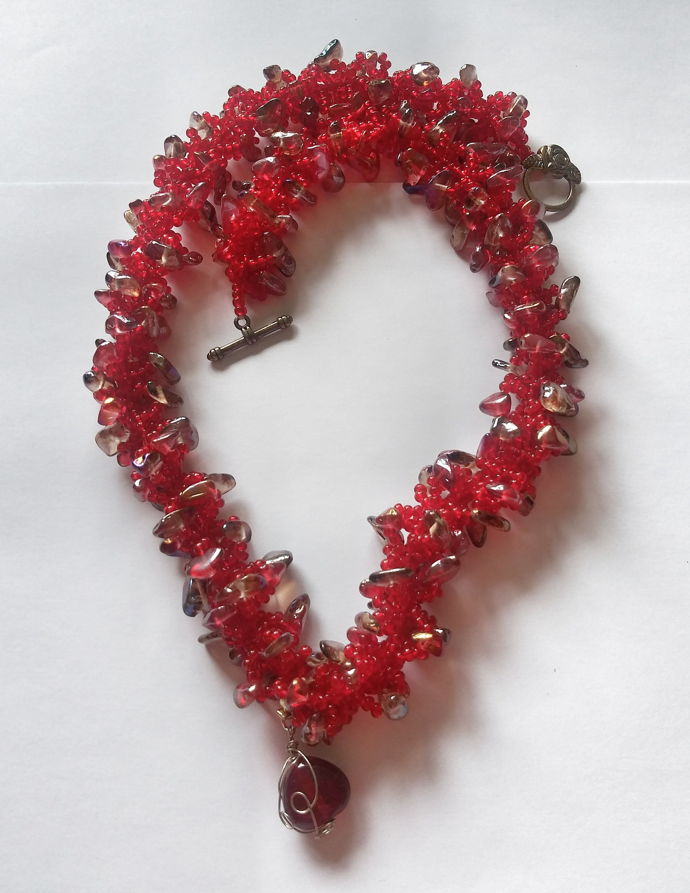 Red Beadwork Necklace - Red Seed Bead Patterned Bracelet - Red Rock ...