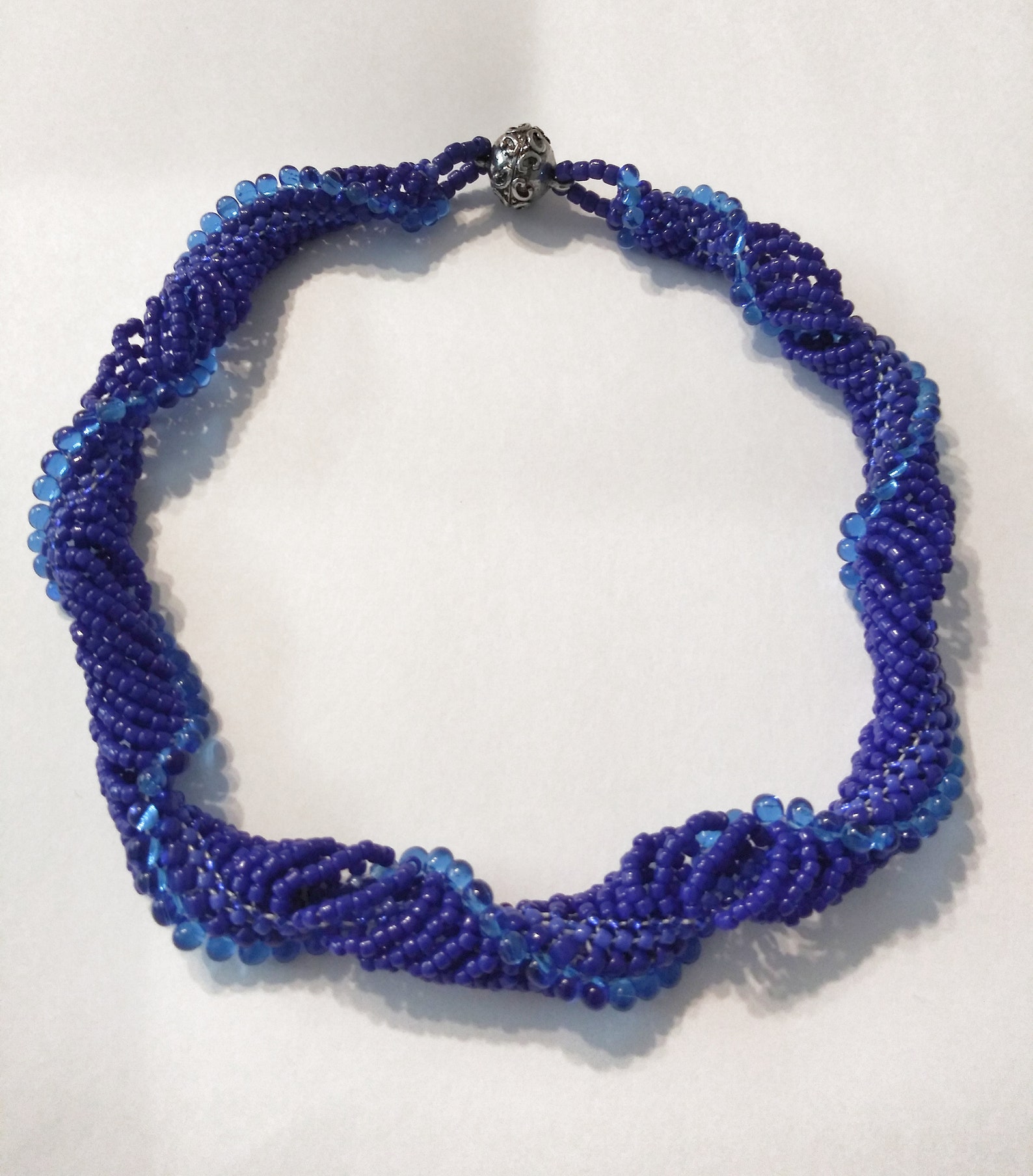 Blue Spiral Beadwork Necklace Royal and Indigo Blue 3D Seed Bead ...