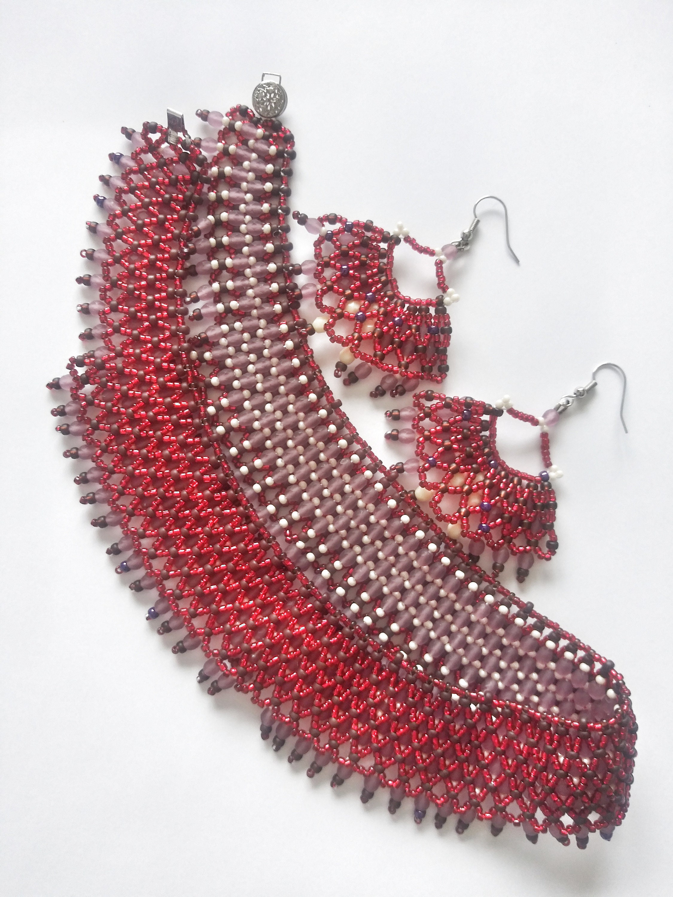 Red and Brown Regal Lace Necklace - Double Sided Red and Mauve ...