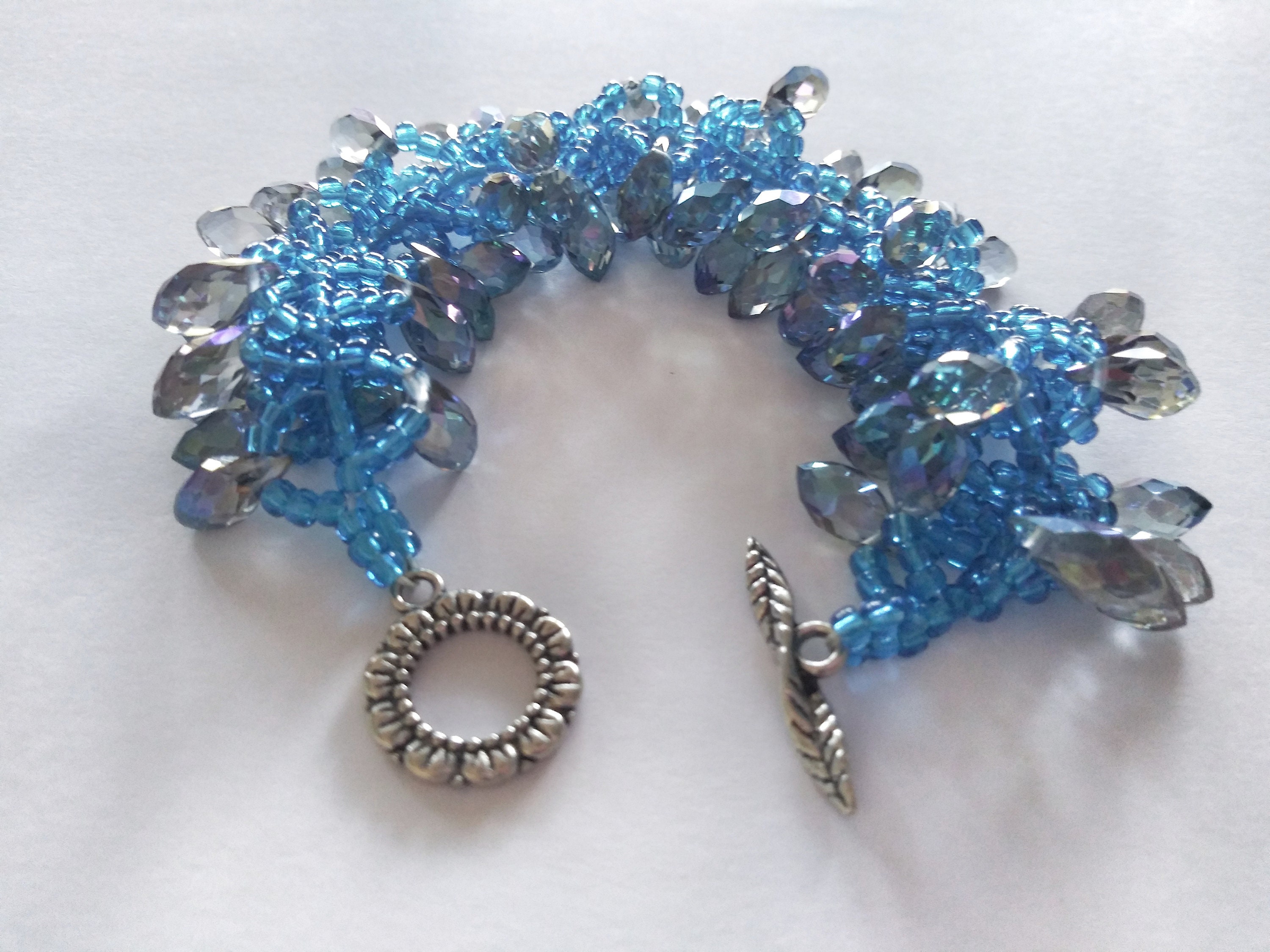Elegant Bright Blue Bracelet - Sky Blue Beadwork Bracelet - Iridesent ...