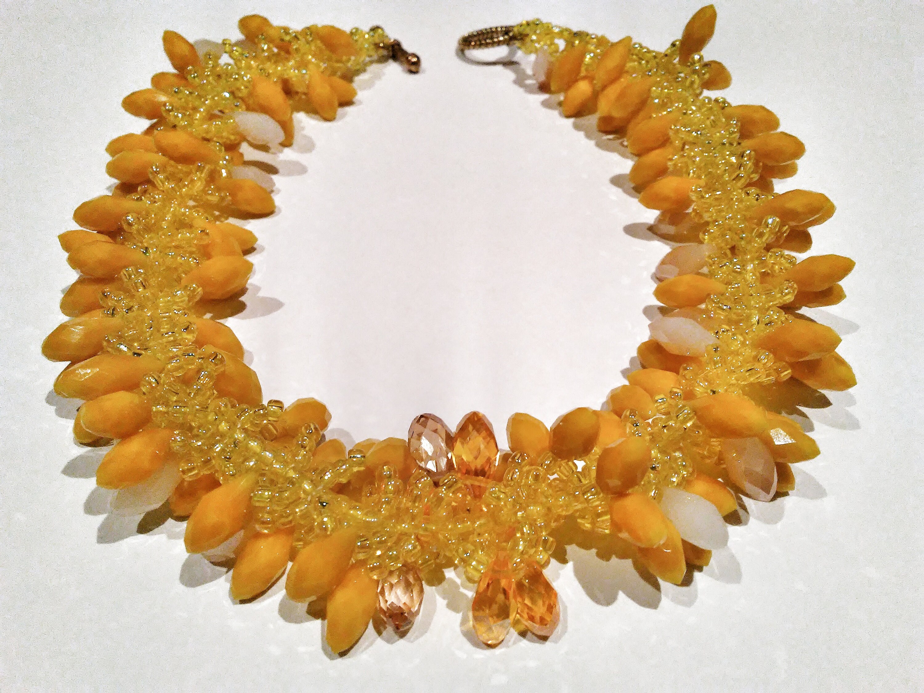 Elegant Yellow Choker Bright Yellow Beadwork Necklace Cream and Yellow ...
