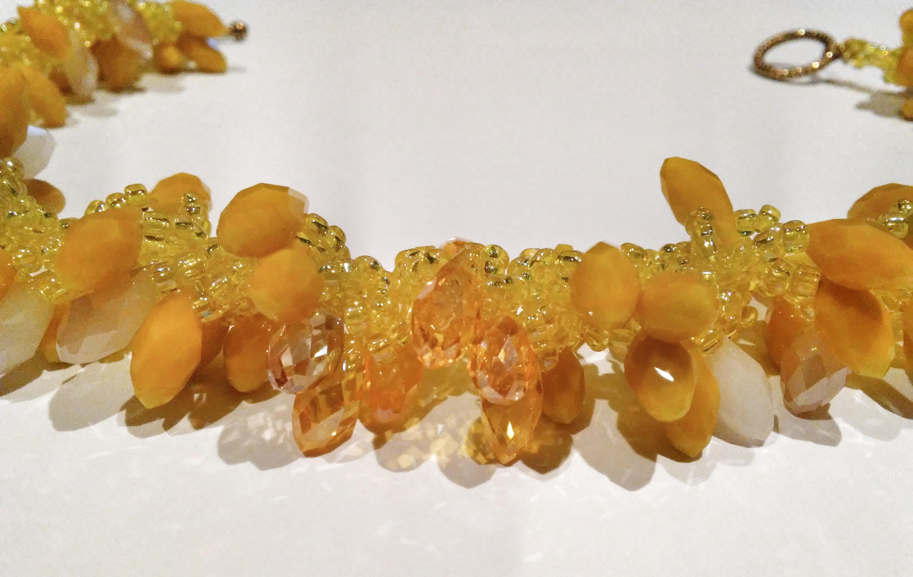 Elegant Yellow Choker - Bright Yellow Beadwork Necklace - Cream and ...