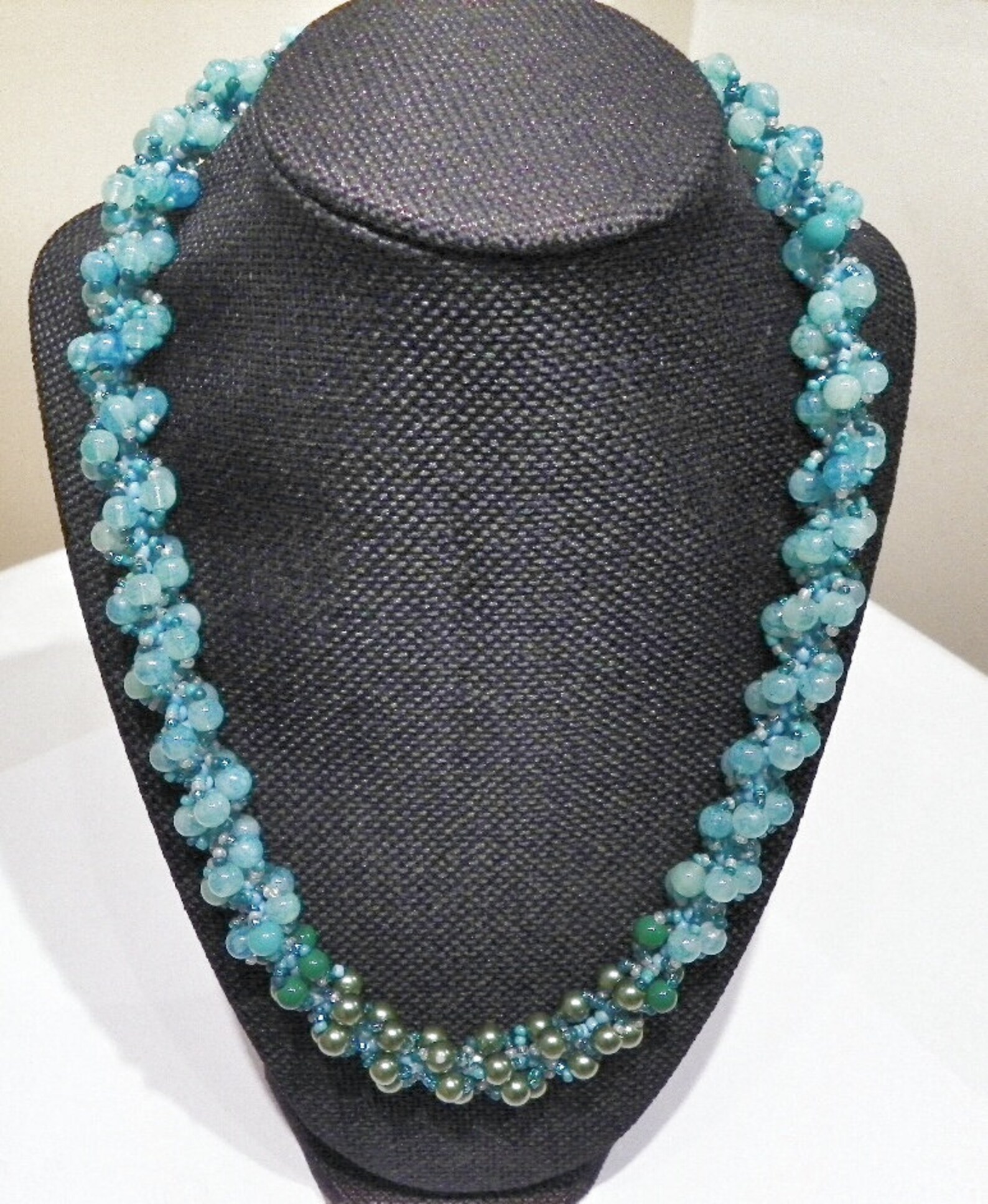 Teal Beadwork Necklace - Green and Teal Seed Bead Patterned Bracelet ...