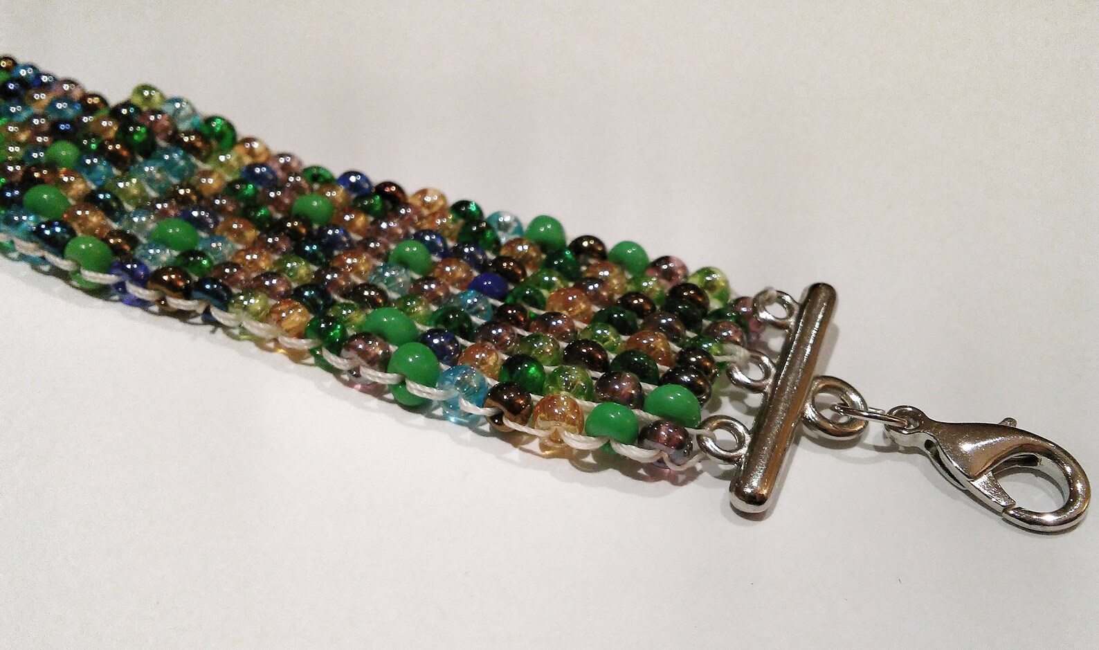 Dark Toned Glass Seed Bead Bracelet - Luminescent Black, Green, Blue ...