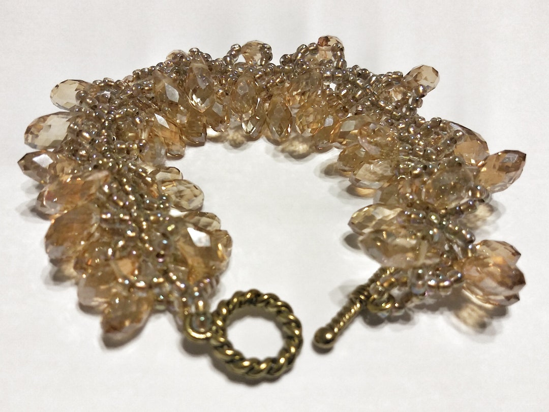 Gold Seed Bead Helix Patterned Bracelet - Gold Spiral Rope Design ...