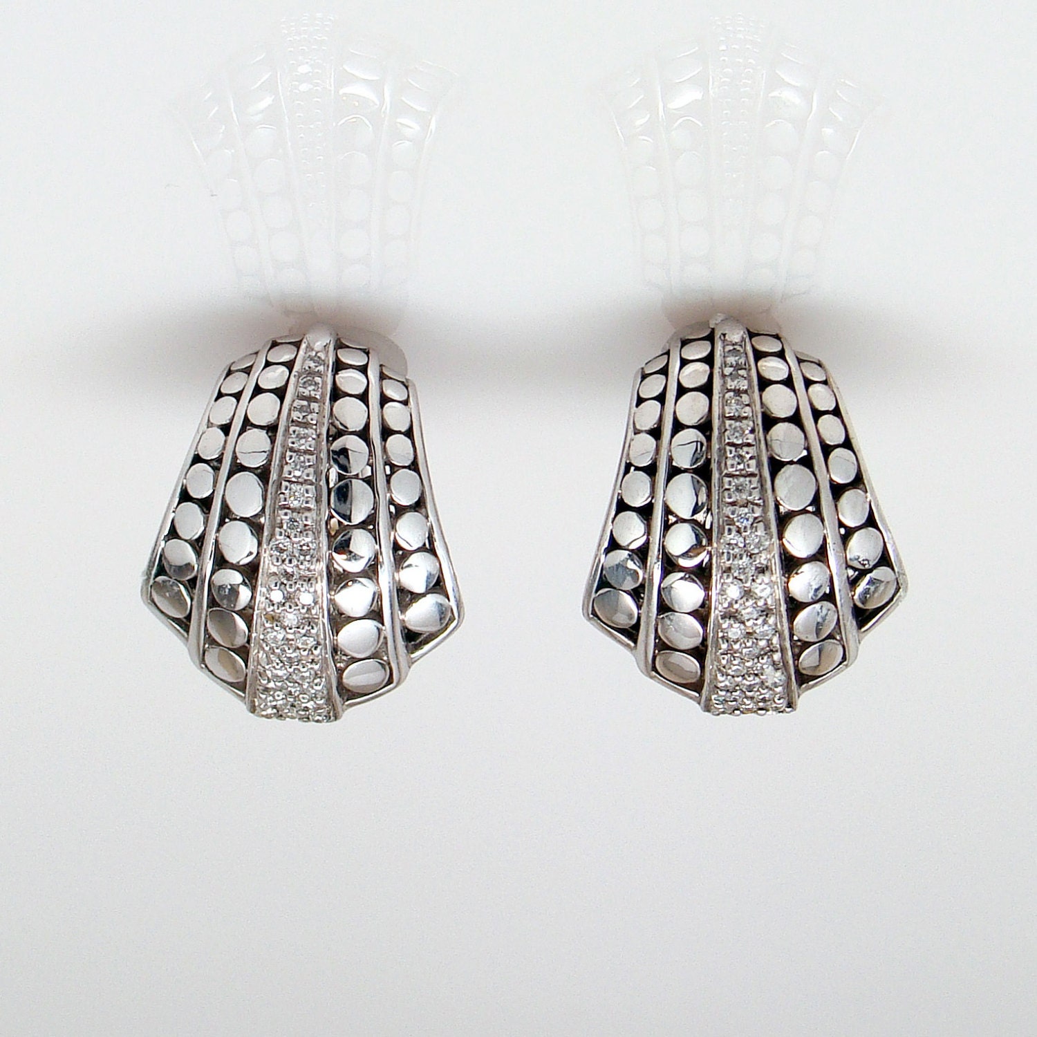 JOHN HARDY Dot Collection Sterling Silver Pave Diamond Hi Way Earrings ...