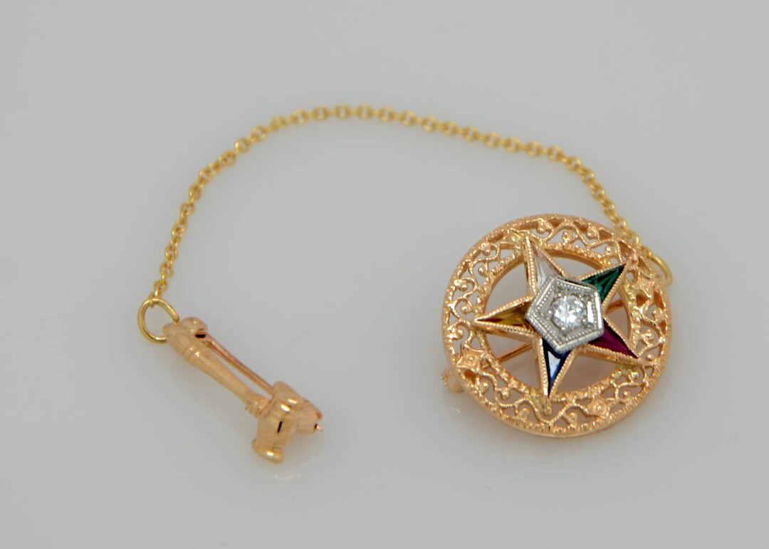 Order of the Eastern Star Masonic 14K Yellow Gold Pin With Past Matron ...