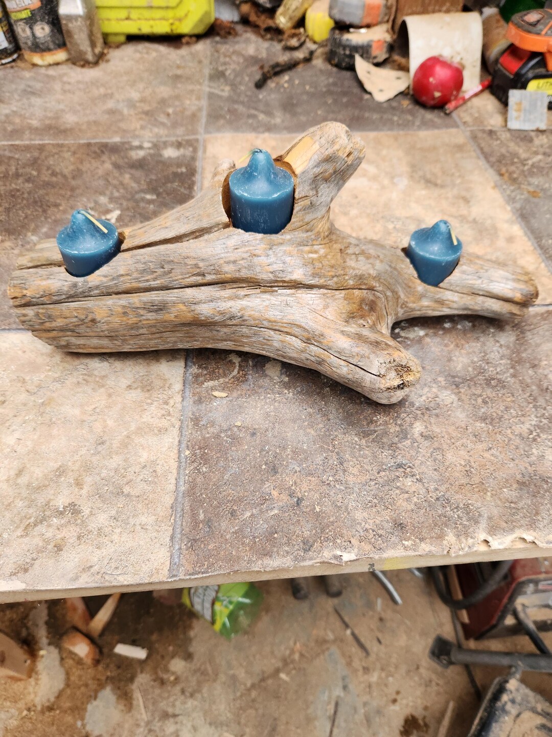 Recycled Log Wood Candle Holder With Live Edge, Mantle Decoration ...