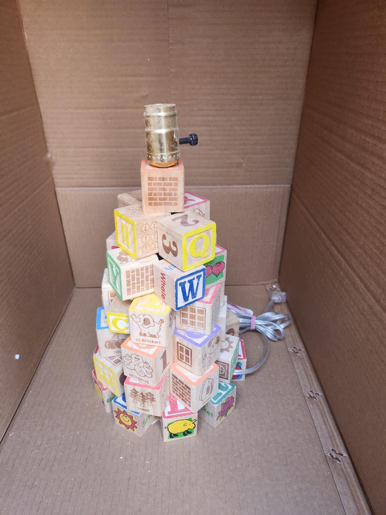 Child Lamp, ABC Building Blocks, 3D Art, Repurposed ABC Blocks, Baby ...