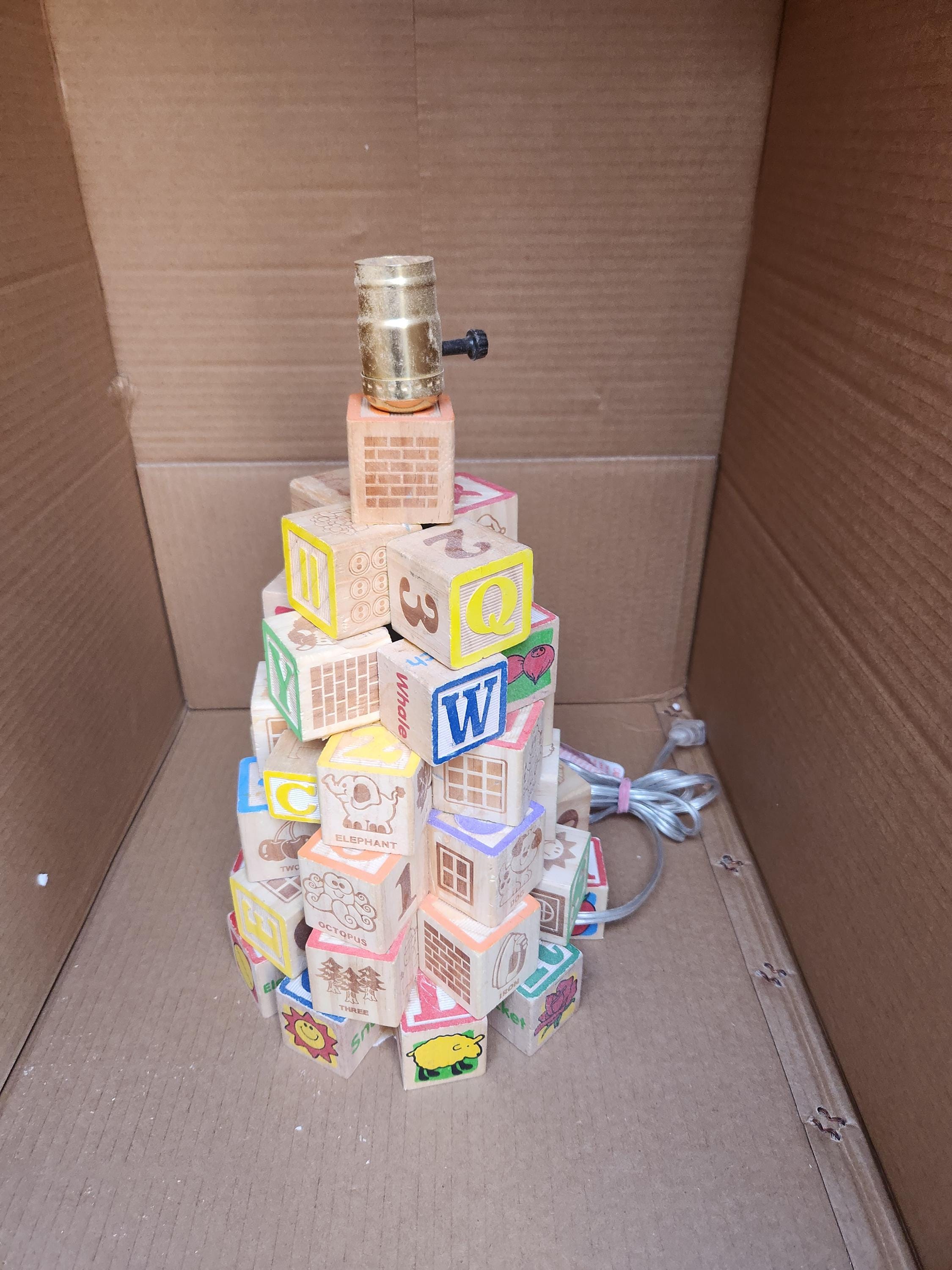 Child Lamp, ABC Building Blocks, 3D Art, Repurposed ABC Blocks, Baby ...