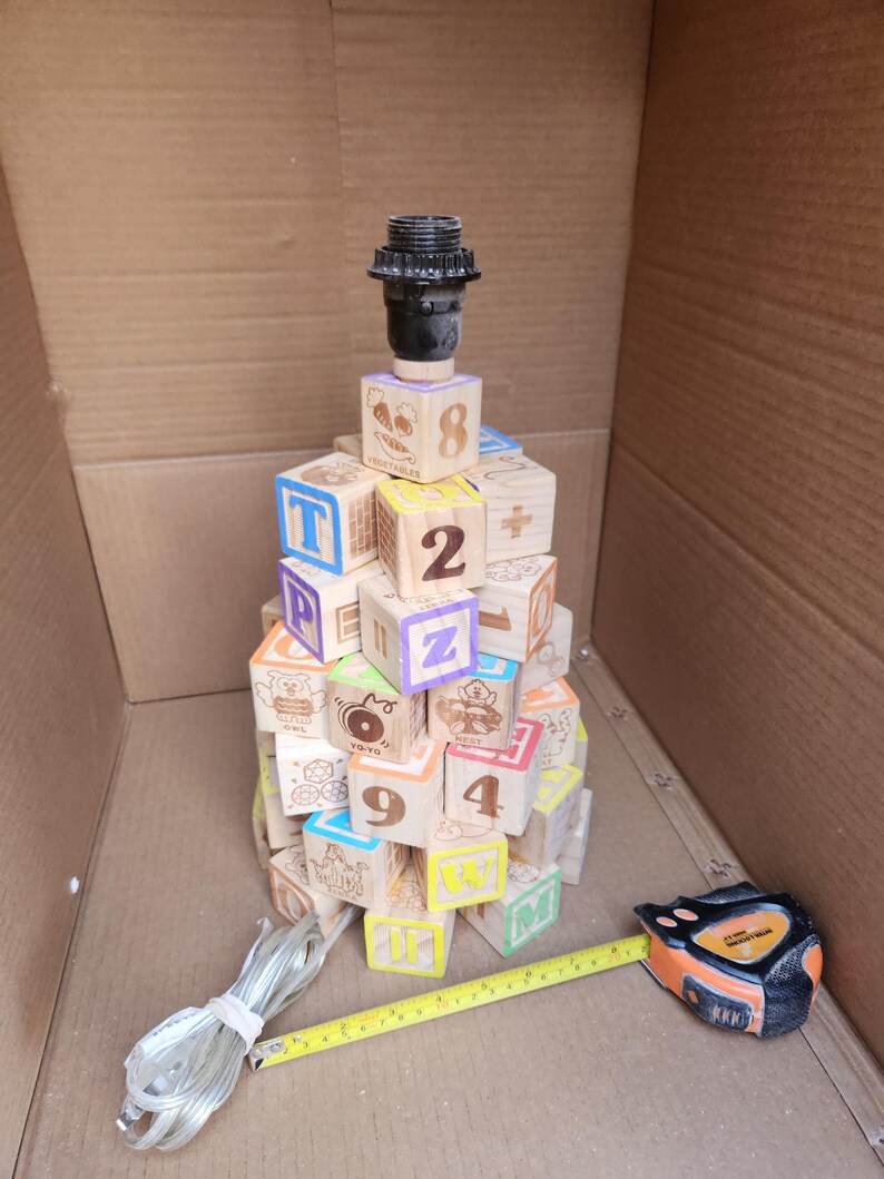 Child Lamp, ABC Building Blocks, 3D Art, Repurposed ABC Blocks, Baby ...