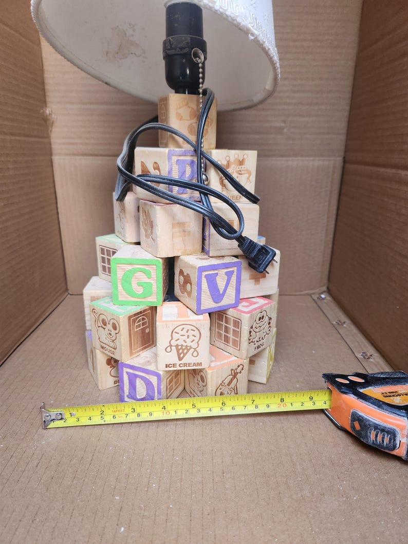 Child Lamp, ABC Building Blocks, 3D Art, Repurposed ABC Blocks, Baby ...