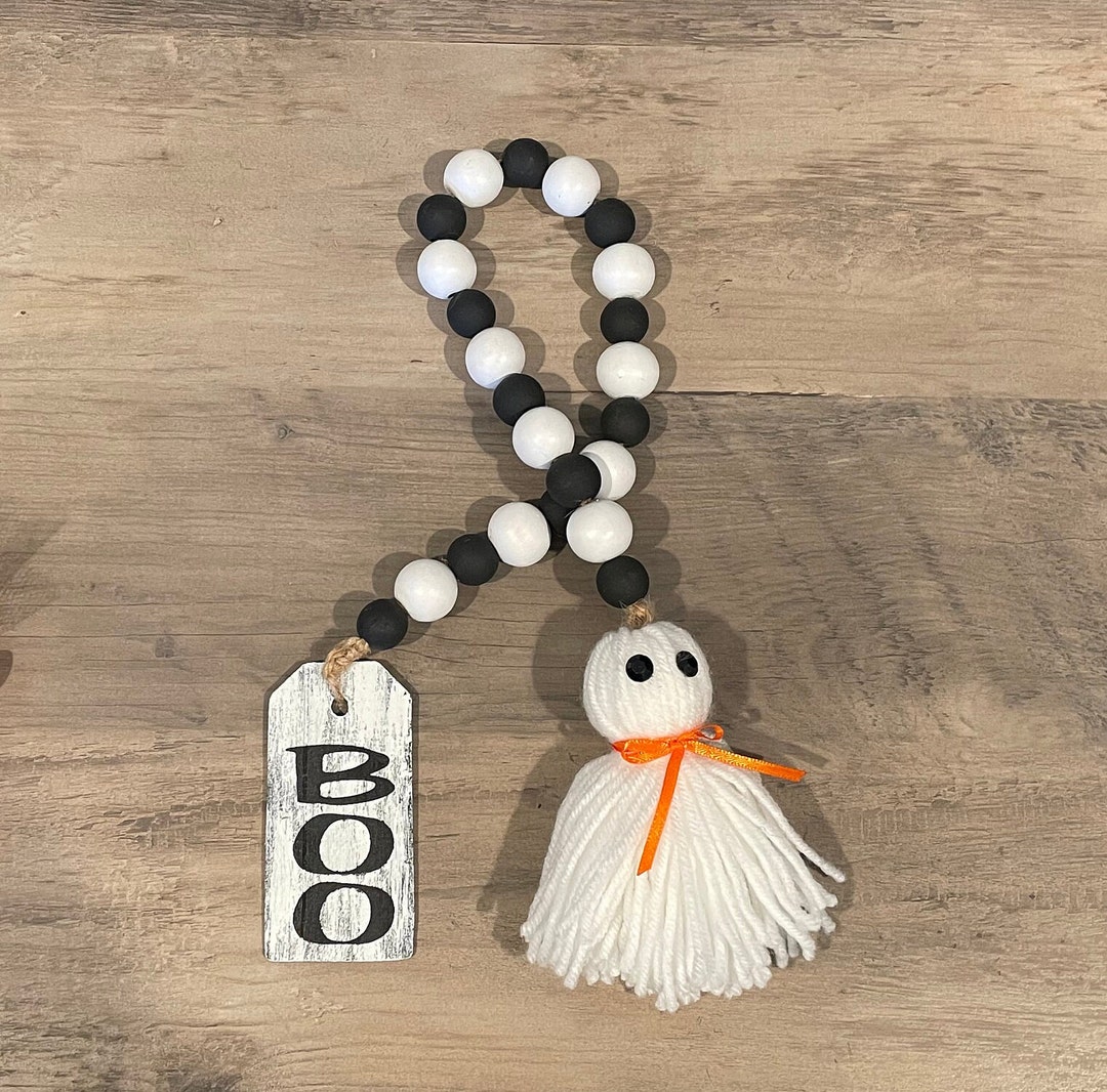 Ghost Wood Bead Garland Boo Wood Bead Garland Ghost Tiered - Etsy