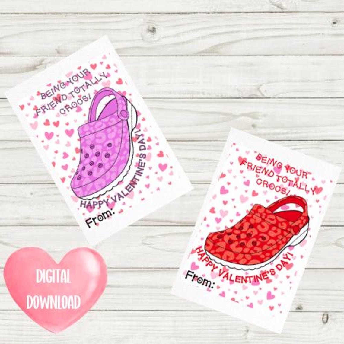 Croc Printable Valentine Day Card Classmate Gifts Compatible With Croc ...