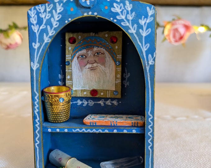 Fairy Offering Shrine. Blue. Folk Art Style. Unique Hand Painted Wood ...