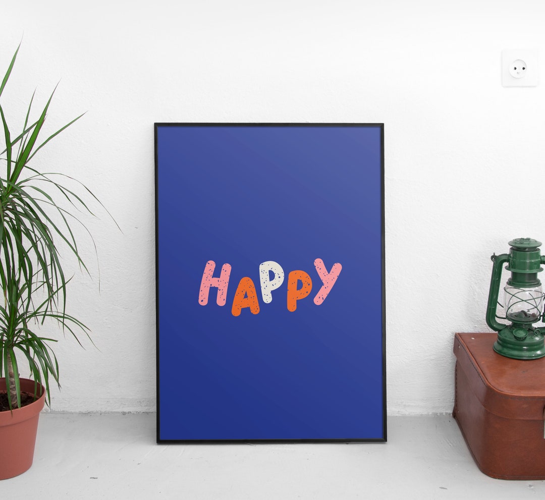 Happy A4 Colourful Typography Print - Etsy
