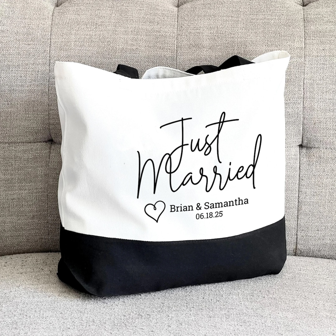 Just Married Tote Bag - Wedding Tote Bag - Canvas Tote Honeymoon Bag ...