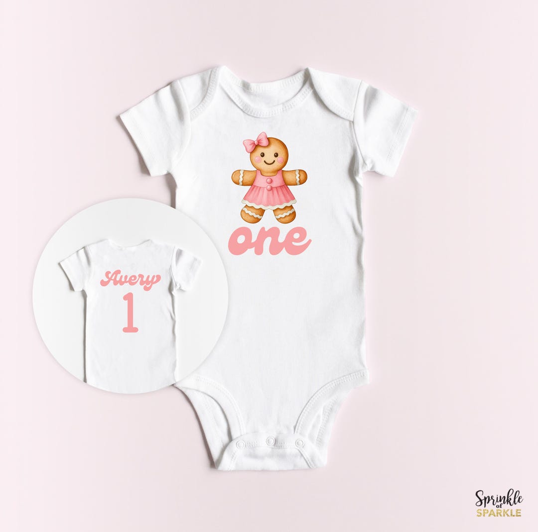 Gingerbread First Birthday ONESIES® - Pink ONE Gingerbread Man Bodysuit ...