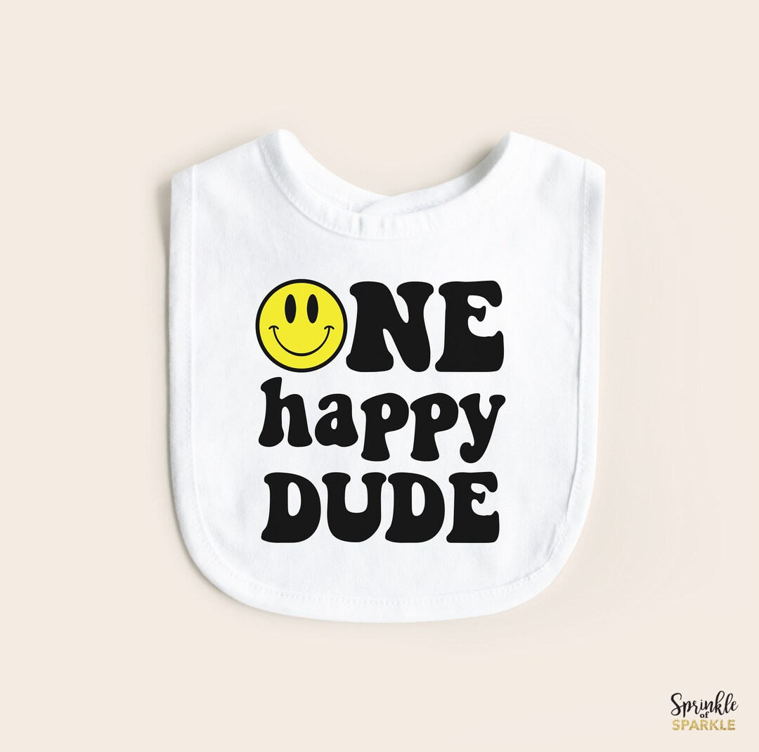 Smiley Face First Birthday Bib - One Happy Dude - Yellow Smiley Cace ...
