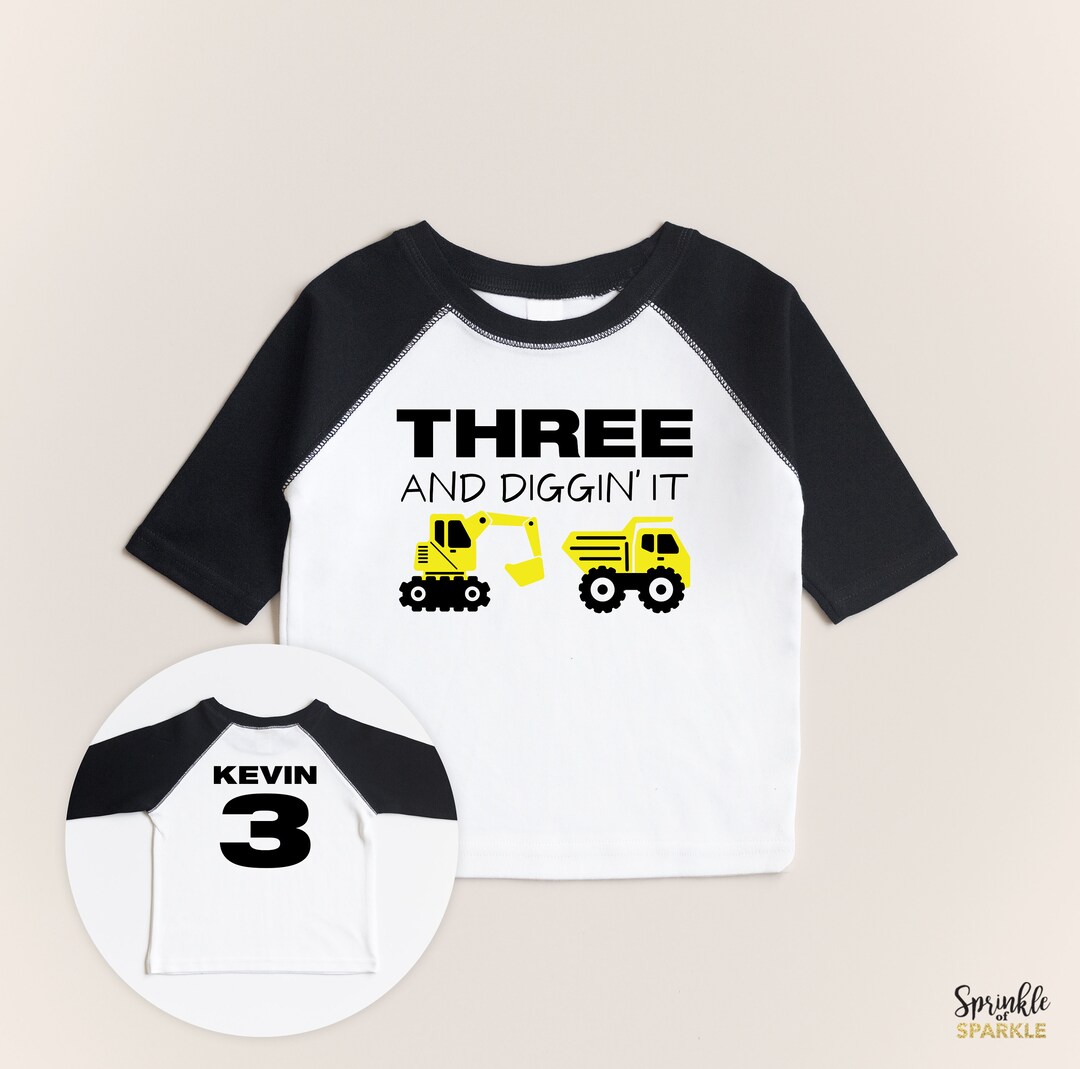 Three and Diggin It Birthday Shirt - Third Birthday Raglan - Boys Girls ...