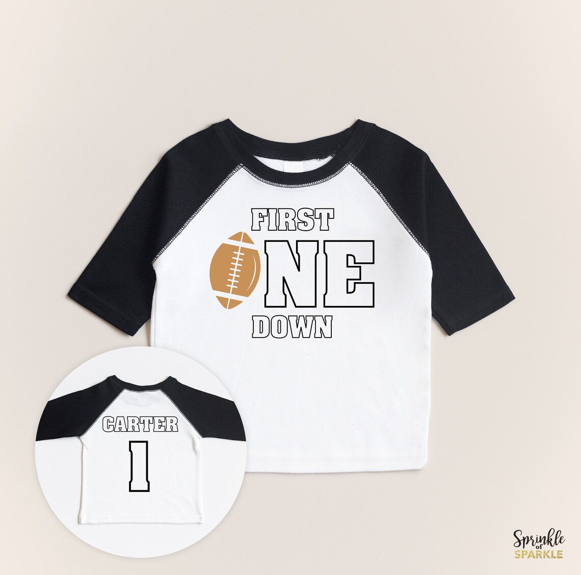 First One Down, One Football Raglan, Football Birthday Theme, Football ...