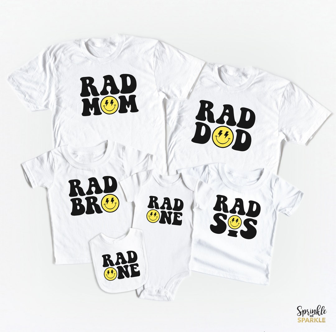 RAD ONE Matching Shirt Set - Smiley Face First Birthday Family White ...