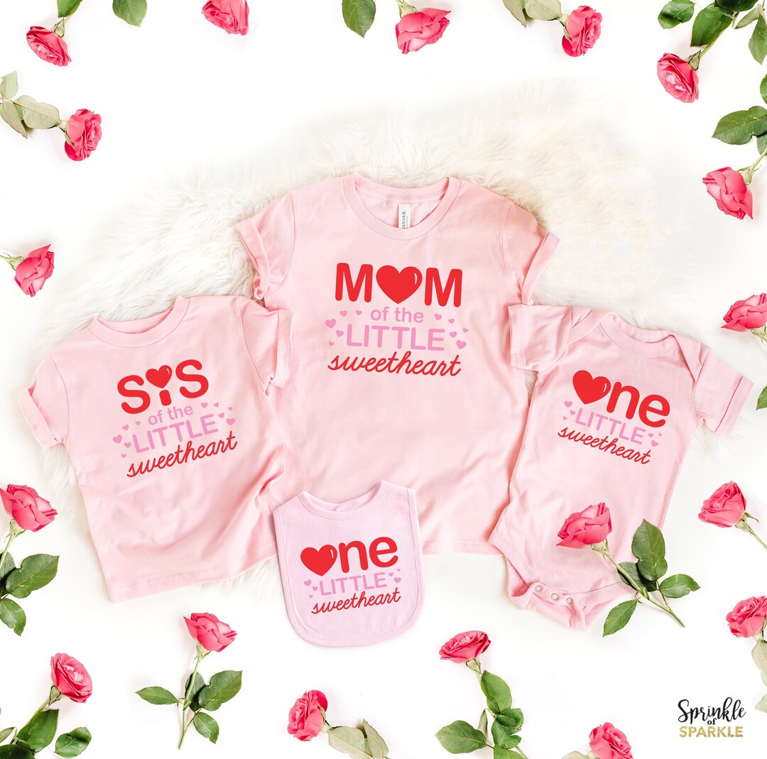 One Little Sweetheart Valentine Day First Birthday Matching Family Set ...