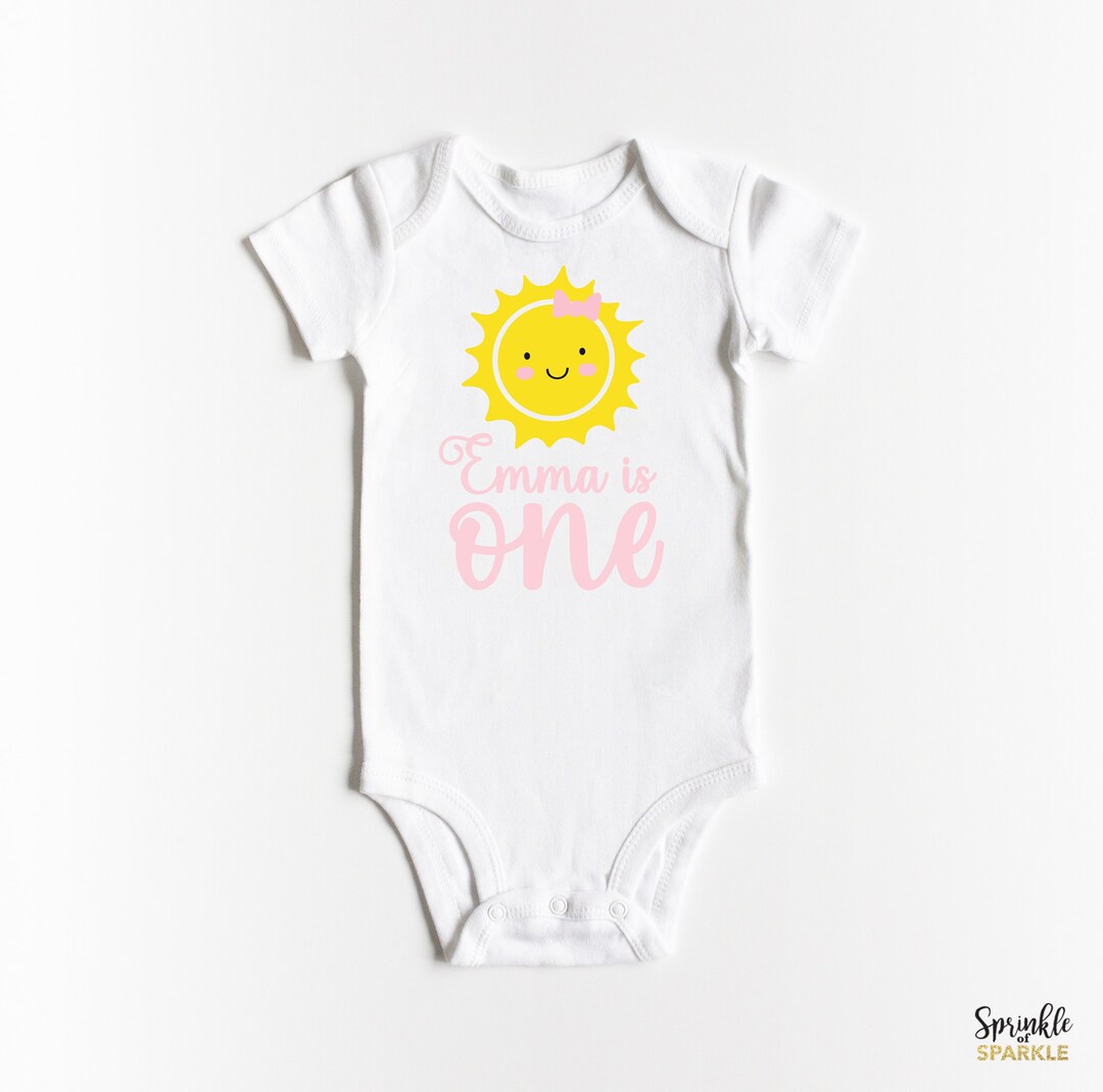 Custom Sun Birthday Onesie - One Sun Pink Bow Name - Sun Themed First ...