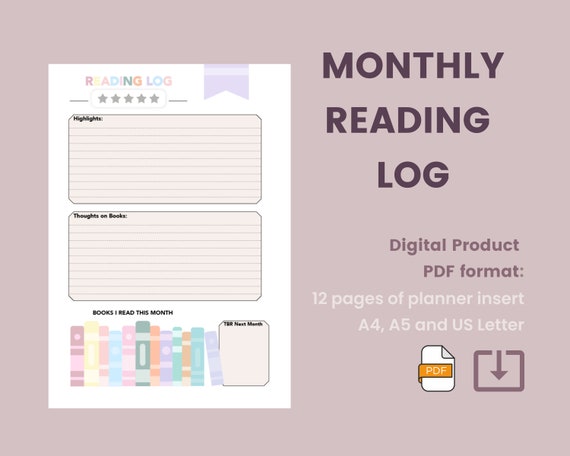 Monthly Reading Tracker Printable Reading Log Printable - Etsy