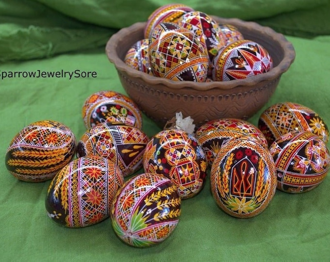 Easter Pysanky, Set 10 Ukrainian Traditional Wooden Eggs, Hand Painted ...