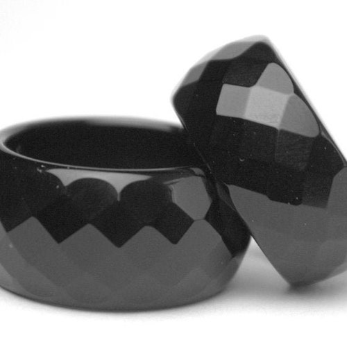 Black Onyx Faceted Band Solid Stone Rings Size 4 5 6 7 8 9 10 | Etsy