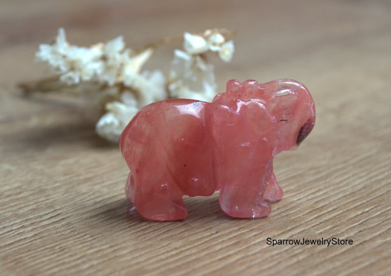 Hand Carved Pink Tourmaline Elephant Lucky Gemstone Figurine Handmade ...
