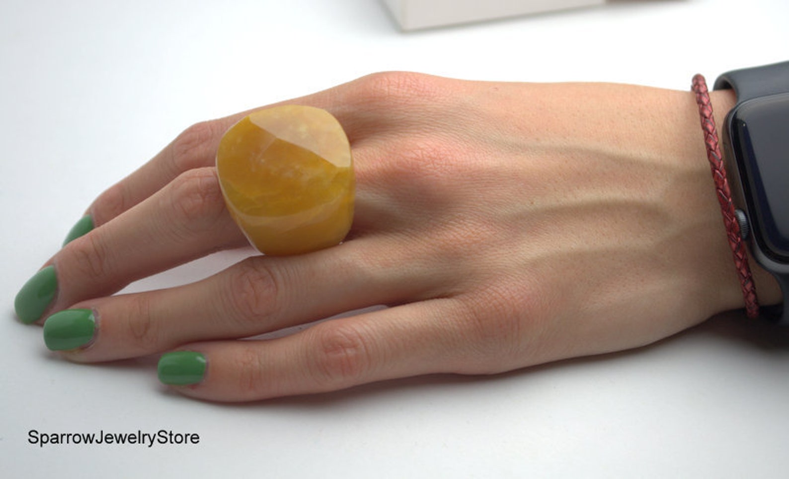 Natural Honey Yellow Jade Ring Band Solid Gemstone Band Carved - Etsy