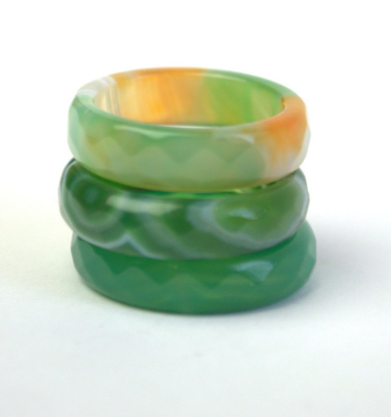 Natural Green Stone Ring Band Agate Solid Gemstone Faceted - Etsy