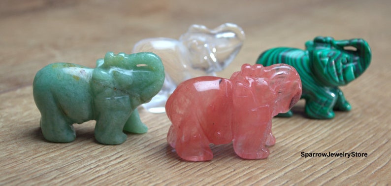 Hand Carved Pink Tourmaline Elephant Lucky Gemstone Figurine Handmade ...