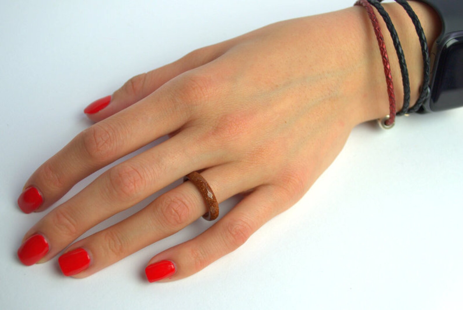 Red goldstone ring solid gemstone ring goldstone faceted band | Etsy